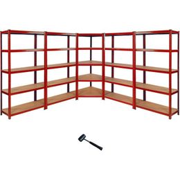 MONSTER SHOP - Monster Racking Sparangebot 1 x rotes Z-Rax Eckregal & 4 x rote Z-Rax Schwerlastregale Garagenregal Werkstattregal Stahlregal