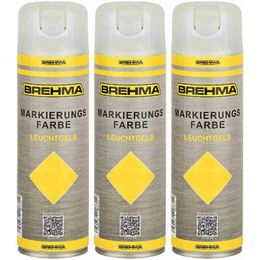 Brehma - 3x Markierungsspray Forstspray Markierungsfarbe leuchtgelb 500ml