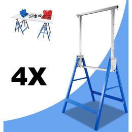VINGO - 4× Gerüstbock, Klappbock bis 200kg, Deckenarbeiten, Arbeitsbock, mit Abrutschsicherung, 7-fach Höhenverstellbar, 80-130CM, Blau