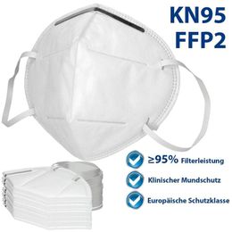 ECD Germany 5 Stück Atemschutzmaske Feinstaubmaske Nase-Mund-Schutz Maske FFP2 KN95 - 4-lagige Filterstruktur Vliesstoff Nösenklammer Weiß - Schutzmaske
