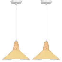 2 Stücke Modern Hängelampe Holz Metall Creme Farben Pendelleuchte Lampenschirm Für Wohnzimmer Schlafzimmer
