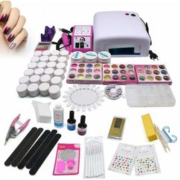 Senderpick - Kit complet de nail art professionnel bs avec 36 gels uv, lime, bloc polissoir, pinceau, lampe uv de 36 w, accessoires de décoration,