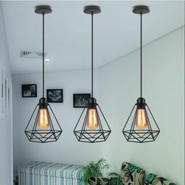 3x Pendelleuchte Vintage Industriell E27 20cm Deckenleuchte Leuchte Lampenschirm Käfig Metall für Küche Wohnzimmer Schwarz