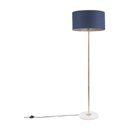 Qazqa - Messing Stehlampe mit blauem Schirm 50 cm - Kaso - Blau