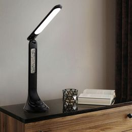 Globo Kabellose Schreibtischlampe mit Akku led Nachttischlampe Touch dimmbar Tischlampe mit Uhr, beweglicher Spot, schwarz, 4W 200lm neutralweiß, LxH