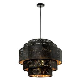 Decken Hänge Lampe schwarz Pendel Design Leuchte gold Wohn Zimmer Beleuchtung Textil Globo 15264H3