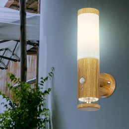 Globo - Aussenleuchte Außenlampe Bewegungsmelder Edelstahl mit Bewegungsmelder Wandlampe Aussen Edelstahl, Holz Optik mit Deko led, 1x E27, BxH 8,5 x