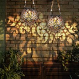 Globo Solarlampe Hängeleuchte Gartendeko led Garten rund Außenleuchte Tisch Pendellampe im Kugeldesign, Metall kupfer silber, 1x led, DxH 12x26 cm, 2er Set