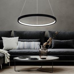 Globo Hängeleuchte Pendelleuchte Ring rund LED Lampen Wohnzimmer hängend Modern, aus Metall in schwarz-matt opal, 1x LED 19W 800Lm warmweiß, DxH 38,5x120 cm