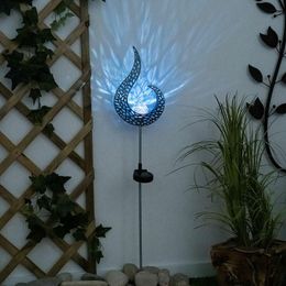 Globo Solarleuchte Gartendeko Solar Fackeln Flamme, Flammen Design mit blauem Lichteffekt, led kaltweiß Crackle-Glas, h 90 cm, Garten Balkon