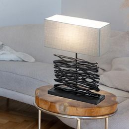 Globo Tischleuchte Tischlampe Beistelllampe Holzlampe Schreibtischlampe Wohnzimmerlampe, Holz schwarz Stoff grau, E27, h 50 cm