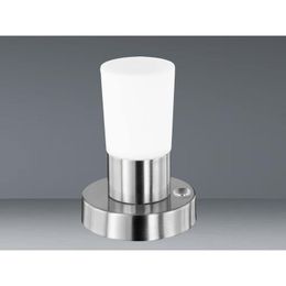 Trio Kleine led Tischleuchte dimmbar, Silber matt mit Opalglas Weiß, Höhe 15cm