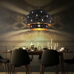 Globo Pendellampe Esszimmerlampe Retro Hängeleuchte Orientalisch Deckenlampe schwarz mit Kristallen, Metall Textilschirm, 1x E27 Fassung, DxH 40x140 cm