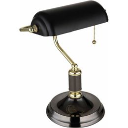 Globo Bankerlampe Tischleuchte anthrazit gold Leselampe Schreibtischleuchte Wohnzimmerlampe, Metall, 1x E27, LxBxH 26,5x18x 34 cm