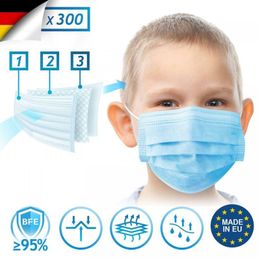 Virshields - Kindermasken Medizinisch - 3-lagig, bfe 95%, Made in eu, din en 14683, Typ i, 300 stk, Blau - Medizinische Masken, Mundschutz,