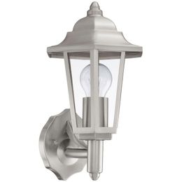 Eglo - Wandlampe Außenleuchte Laterne silber Gartenlampe Edelstahl Laterne, Kunsttsoff klar, Fassung 1x E27, LxHxT 17,5x34x20,5 cm