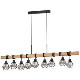 43134 Pendelleuchte townshend 5 Stahl schwarz, Holz braun E27 9X40W L:150cm B:20cm H:110cm dimmbar - Eglo