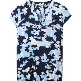 Tom Tailor plus Shirtbluse, Split-Neck, Allover-Print, für Damen, blau, 46