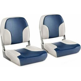 2er Set Bootssitz klappbar, Bootsstuhl mit 12 cm dicker Schwammpolsterung, gepolsterter Steuerstuhl, blau-beigegrau, 49 x 41 x 47 cm - Costway