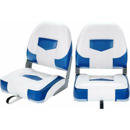 Costway 2er Bootssitze Set Bootsstuhl klappbar, Steuerstuhl Klappsitz mit Befestigungsgurt blau und weiss 50x42x52cm