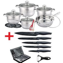 KESSMANN Topf-Set 3 Kochtöpfe 1 Stieltopf 1 Bratpfanne 5 Deckel Inkl. Zubehör 12 Tlg