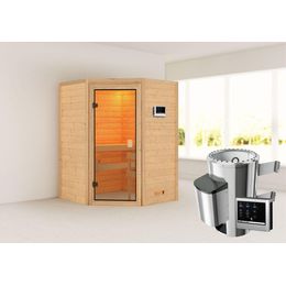 KARIBU HOLZTECHNIK GMBH Karibu Sauna "Rysum" SET naturbelassen mit Ofen 3,6 kW ext. Strg.