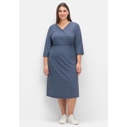 sheego Große Größen: Jerseykleid in Wickeloptik, mit Minimalprint, nachtblau gemustert, Gr.44