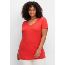 sheego Große Größen: T-Shirt mit V-Ausschnitt, rot, Gr.40/42