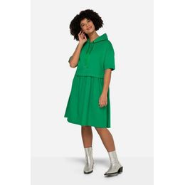 Angel of Style Jerseykleid Kleid oversized Materialmix Kapuze Halbarm