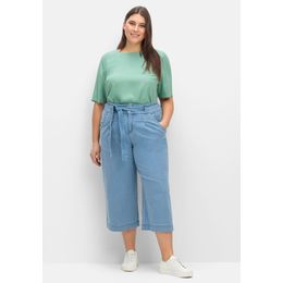 sheego Große Größen: Jeans-Culotte mit High-Waist-Bund und Bindegürtel, light blue Denim, Gr.50