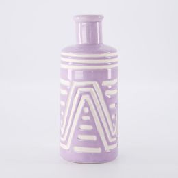 TK Maxx Lila und weiße Keramikvase mit geometrischem Muster 20x8cm