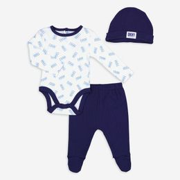 TK Maxx 3-teiliges blau-weißes Babyset aus Body, Hose & Mütze