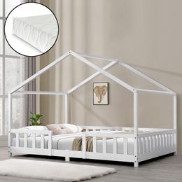 en.casa® en.casa Kinderbett Treviolo 120x200 cm mit Kaltschaummatratze und Gitter Weiß
