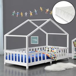 en.casa® en.casa Kinderbett Treviolo 90x200 cm mit Kaltschaummatratze und Gitter Weiß