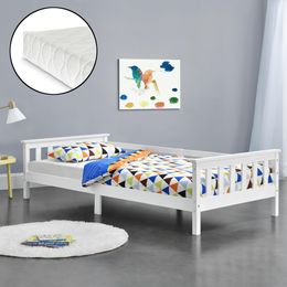 en.casa® en.casa Kinderbett Nuuk 90x200 cm mit Kaltschaummatratze Weiß