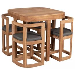 bene living Balkonset Watford Teak Tisch & 4 Stühle inkl. Sitzkissen