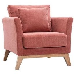 Miliboo Skandinavischer Sessel aus terracottafarbenem Stoff mit Samteffekt, abnehmbarem Bezug und hellem Holz OSLO