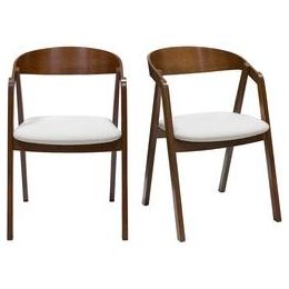 Miliboo Vintage-Stühle aus Massivholz mit Walnussfurnier und weißem Stoff mit Bouclé-Wolleffekt (2er-Set) LOVA