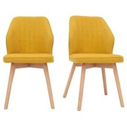 Miliboo Design-Stühle aus senfgelbem Stoff mit Samteffekt mit Beinen aus Holz (2er-Set) FANETTE