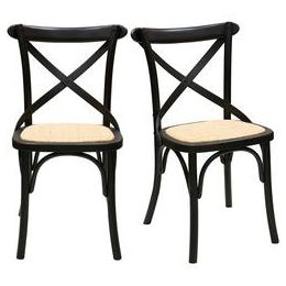 Miliboo Bistro-Stühle aus schwarzem Holz und Rattangeflecht (2er-Set) MARCEL