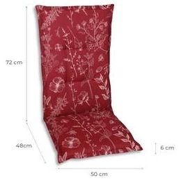 GO-DE Hochlehner-Auflage 50 cm x 120 cm x 6 cm, rot, Blumen/Stengel rot