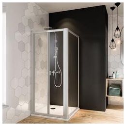 Breuer Fara 4 Dusch-Falttür für Nische Seitenwand 90 cm breit, Alu silber matt, Klarglas hell