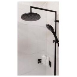 Primaster Duschsystem mit Thermostatarmatur und Ablage Prag schwarz matt 3 Strahlarten