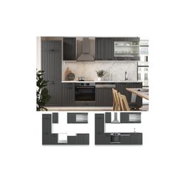VICCO K&uuml;che Fame-Line 300 cm K&uuml;chenzeile Landhaus K&uuml;chenblock Einbau Anthrazit