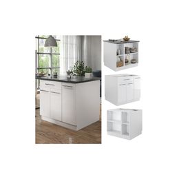 VICCO K&uuml;cheninsel K&uuml;chenblock Einbauk&uuml;che Fame-Line Wei&szlig; 90 cm modern Hochglanz K&uuml;chen Schr&auml;nke Apothekerunterschrank Schubunterschrank Regalinselunterschrank Softclose-Scharnier K&uuml;chenm&ouml;bel