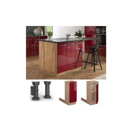 VICCO Regalinselunterschrank K&uuml;chenschrank K&uuml;chenm&ouml;bel Fame-Line Eiche Bordeaux Rot 30 cm modern Hochglanz K&uuml;che Einbauk&uuml;che K&uuml;cheninsel Dreht&uuml;r Einlegeboden Blende K&uuml;chenunterschrank K&uuml;chenzeile
