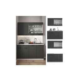 VICCO K&uuml;chenzeile Single Einbauk&uuml;che Landhaus 140 cm K&uuml;chen Fame-Line Anthrazit