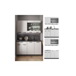 VICCO K&uuml;chenzeile Single Einbauk&uuml;che Landhaus 140 cm K&uuml;chen Fame-Line Anthrazit