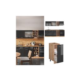 VICCO K&uuml;chenzeile K&uuml;chenblock Einbauk&uuml;che R-Line 240 cm Eiche Anthrazit Hochglanz