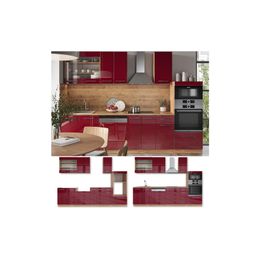 VICCO K&uuml;chenzeile K&uuml;chenblock Einbauk&uuml;che Fame-Line Eiche Bordeaux Rot 300 cm modern K&uuml;chen Schr&auml;nke Schubunterschrank Unterschrank Sp&uuml;lenunterschrank H&auml;ngeschrank Mikrowellenschrank Geschirrsp&uuml;lerblende